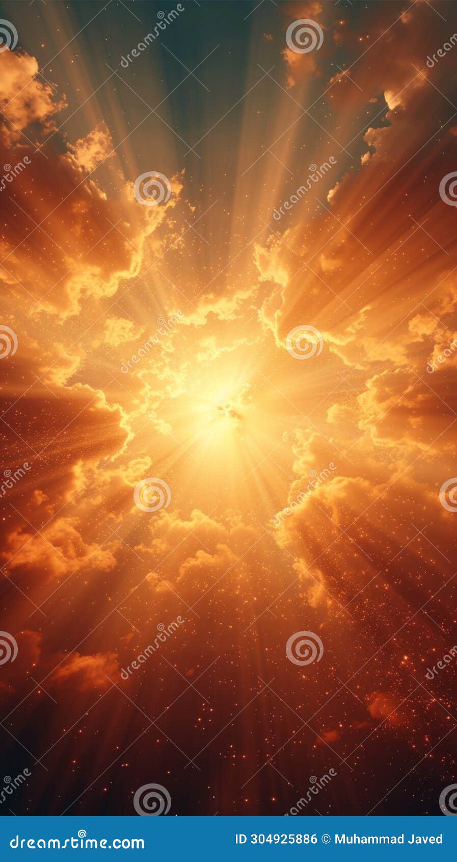 Dramatic Sunset Burst Cloudy Sky with Rays in 3D Illustration Stock ...