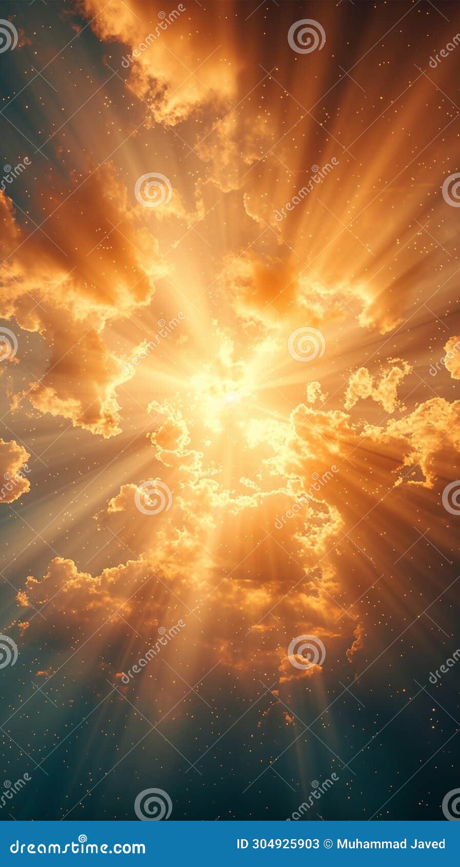 Dramatic Sunset Burst Cloudy Sky with Rays in 3D Illustration Stock ...