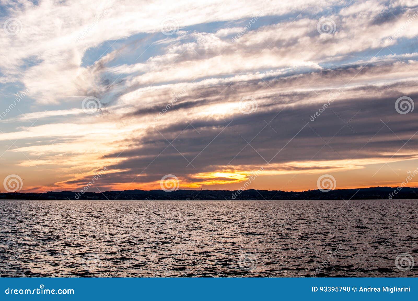 Dramatic Sunset with Cloudy Sky, Lake Landscape Stock Photo - Image of ...