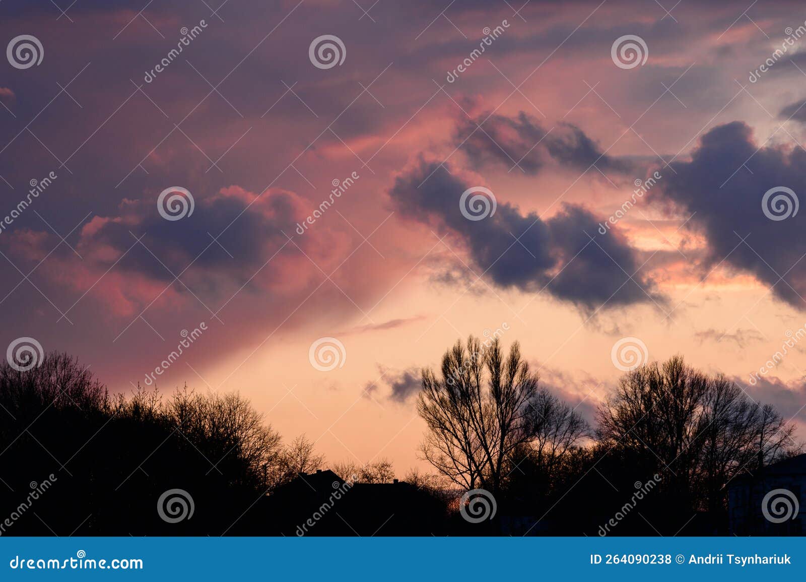 Dramatic Sunset with Dark Clouds and Glimpses of Light. Stock Photo ...
