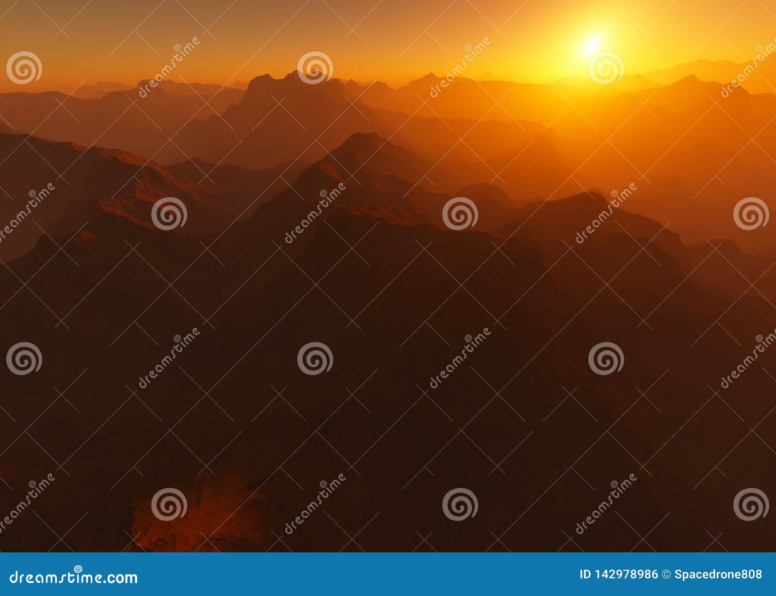 Dramatic Sunset at High Altitude Mountains 3d Rendering Background ...