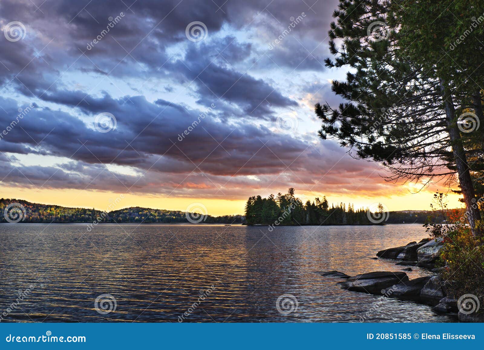 Dramatic sunset at lake stock image. Image of forest - 20851585