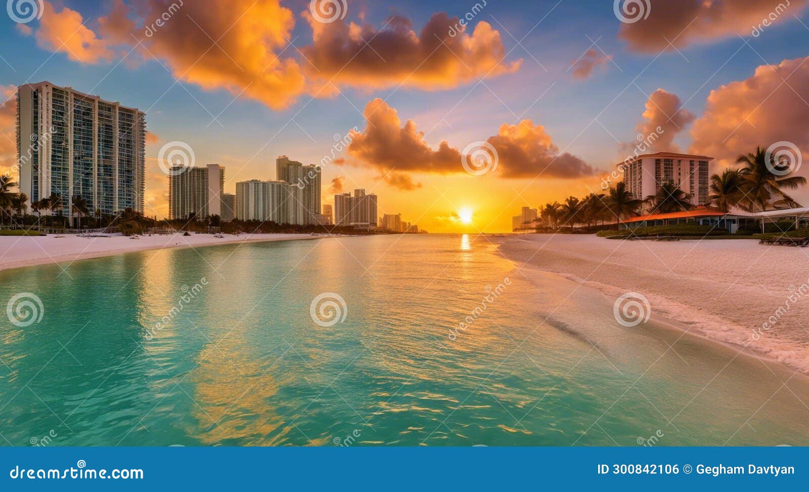 Sunset at the Miami Beach, Miami Beach Scene, Fantastic View of the ...