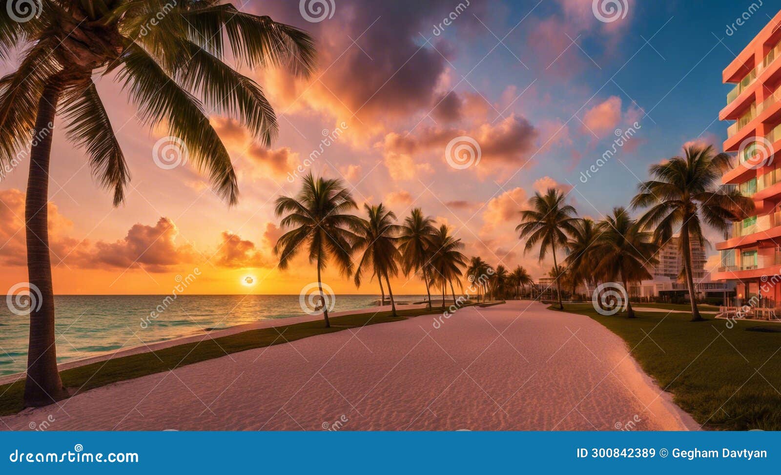 Sunset at the Miami Beach, Miami Beach Scene, Fantastic View of the ...
