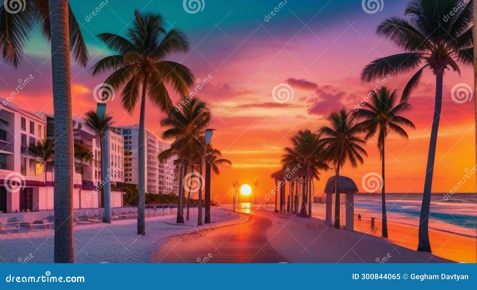 Sunset at the Miami Beach, Miami Beach Scene, Fantastic View of the ...