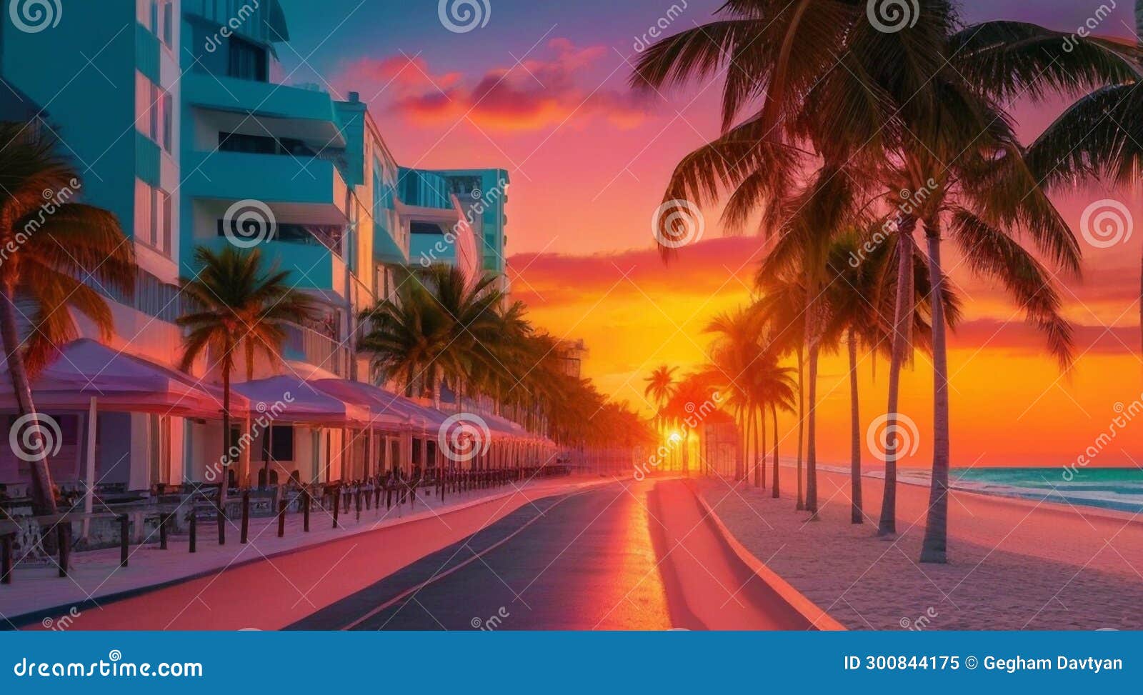 Sunset at the Miami Beach, Miami Beach Scene, Fantastic View of the ...
