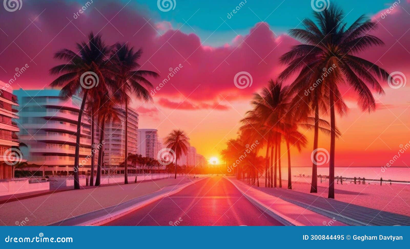 Sunset at the Miami Beach, Miami Beach Scene, Fantastic View of the ...