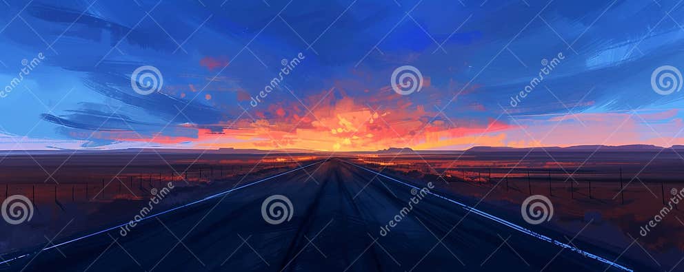 Dramatic Sunset on an Open Highway Stock Photo - Image of digital ...