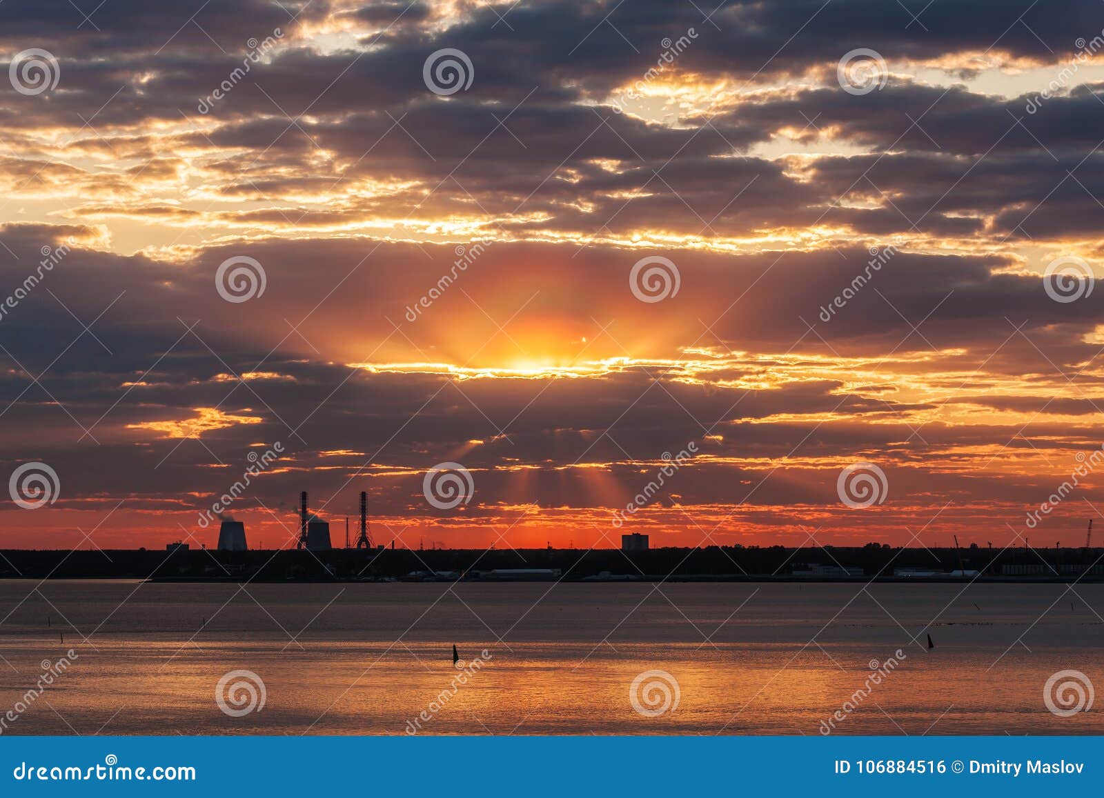 Dramatic Sunset Over the Bay Stock Photo - Image of bright, sunset ...
