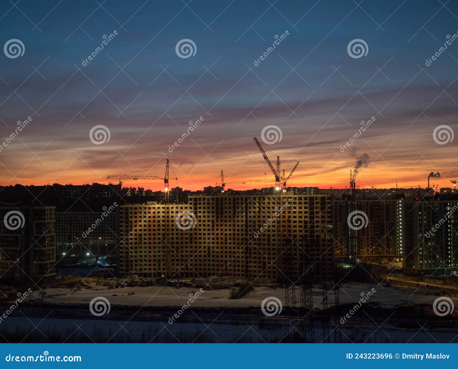 Dramatic Sunset Over a Construction Site Editorial Photo - Image of ...