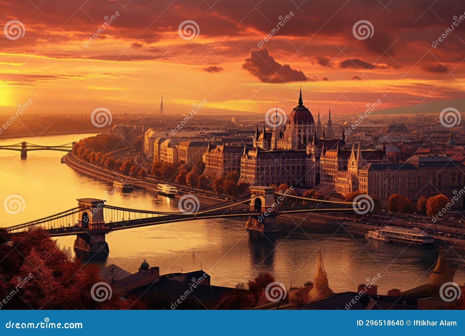 Dramatic Sunset Over the Danube River in Budapest, Hungary, Panoramic ...