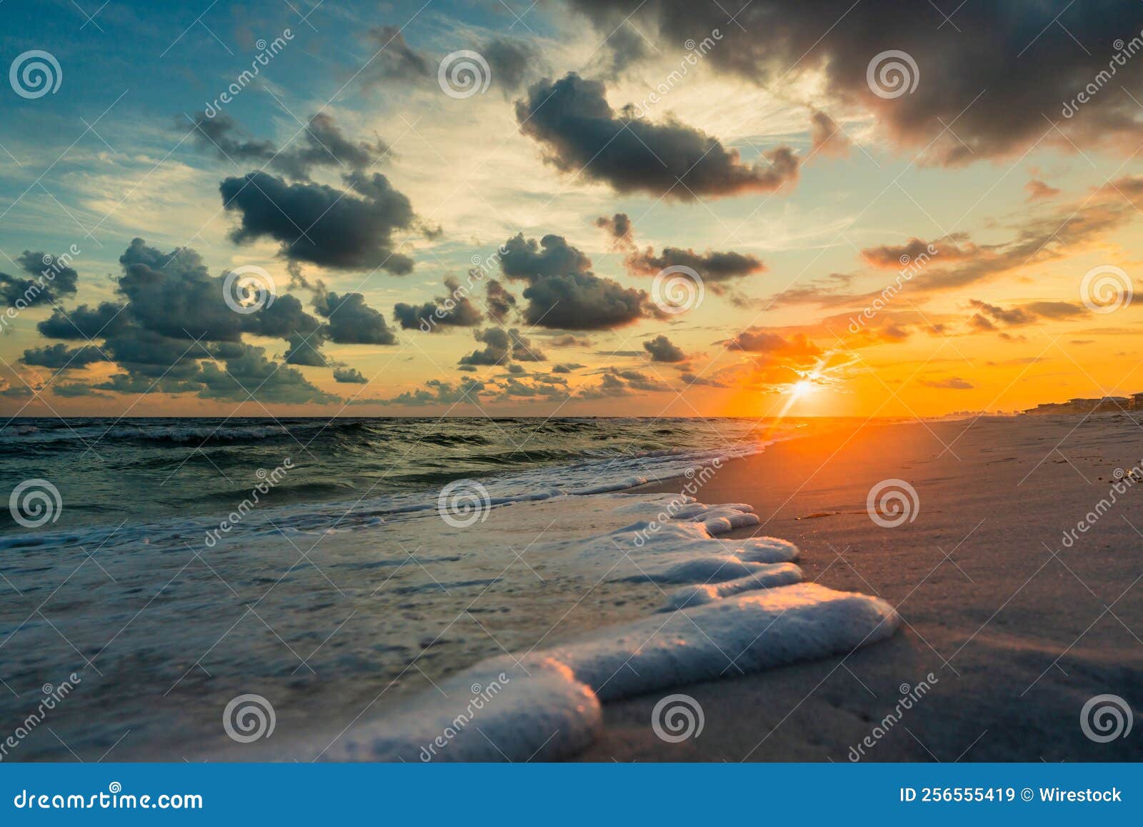 Dramatic Sunset Over the Empty Sandy Beach Stock Image - Image of ...
