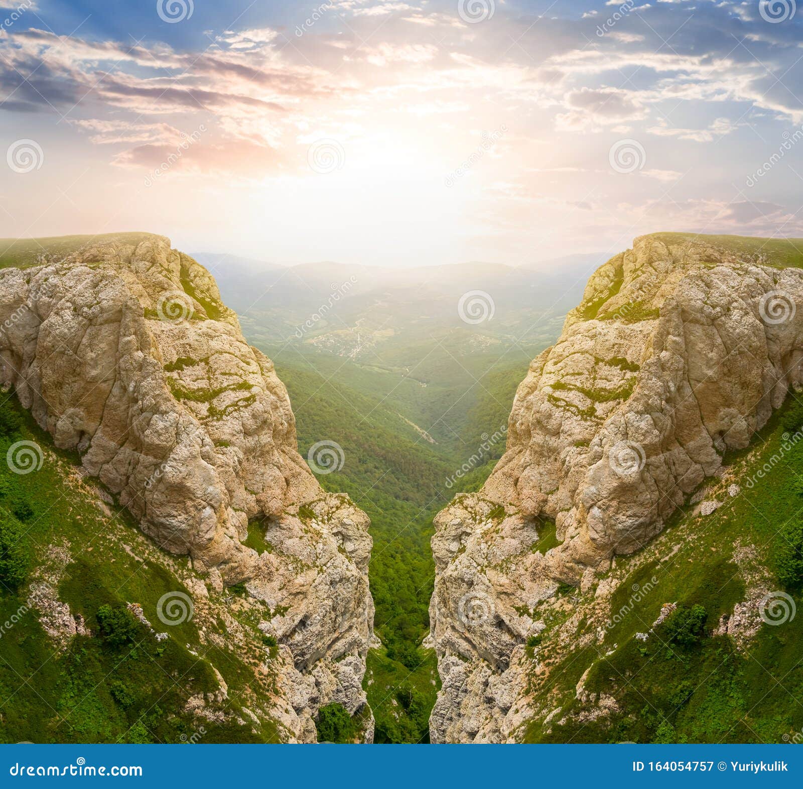 Dramatic Sunset Over the Mountain Crack Stock Image - Image of nature ...