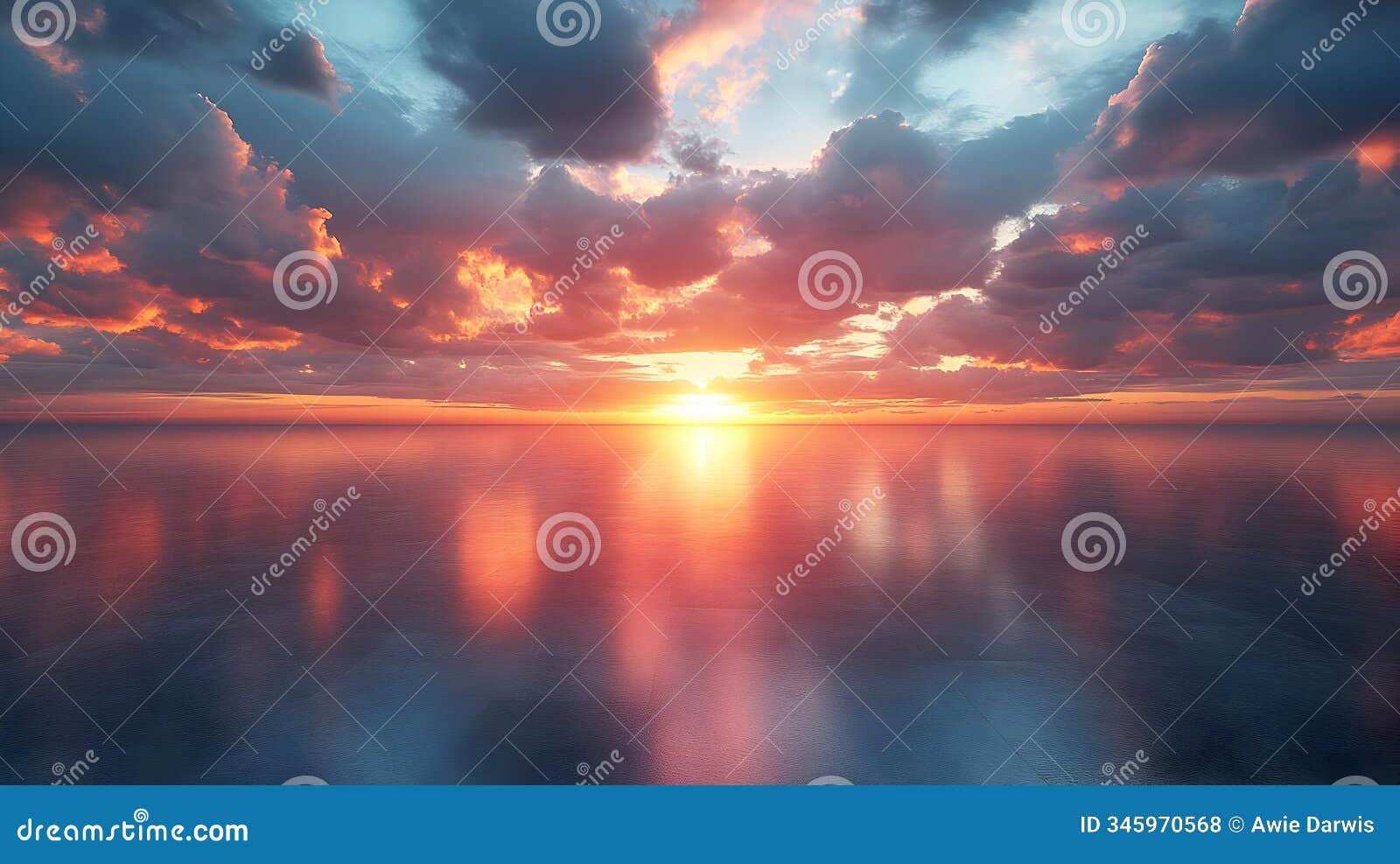 Dramatic Sunset Over the Ocean - Realistic Illustration Stock ...