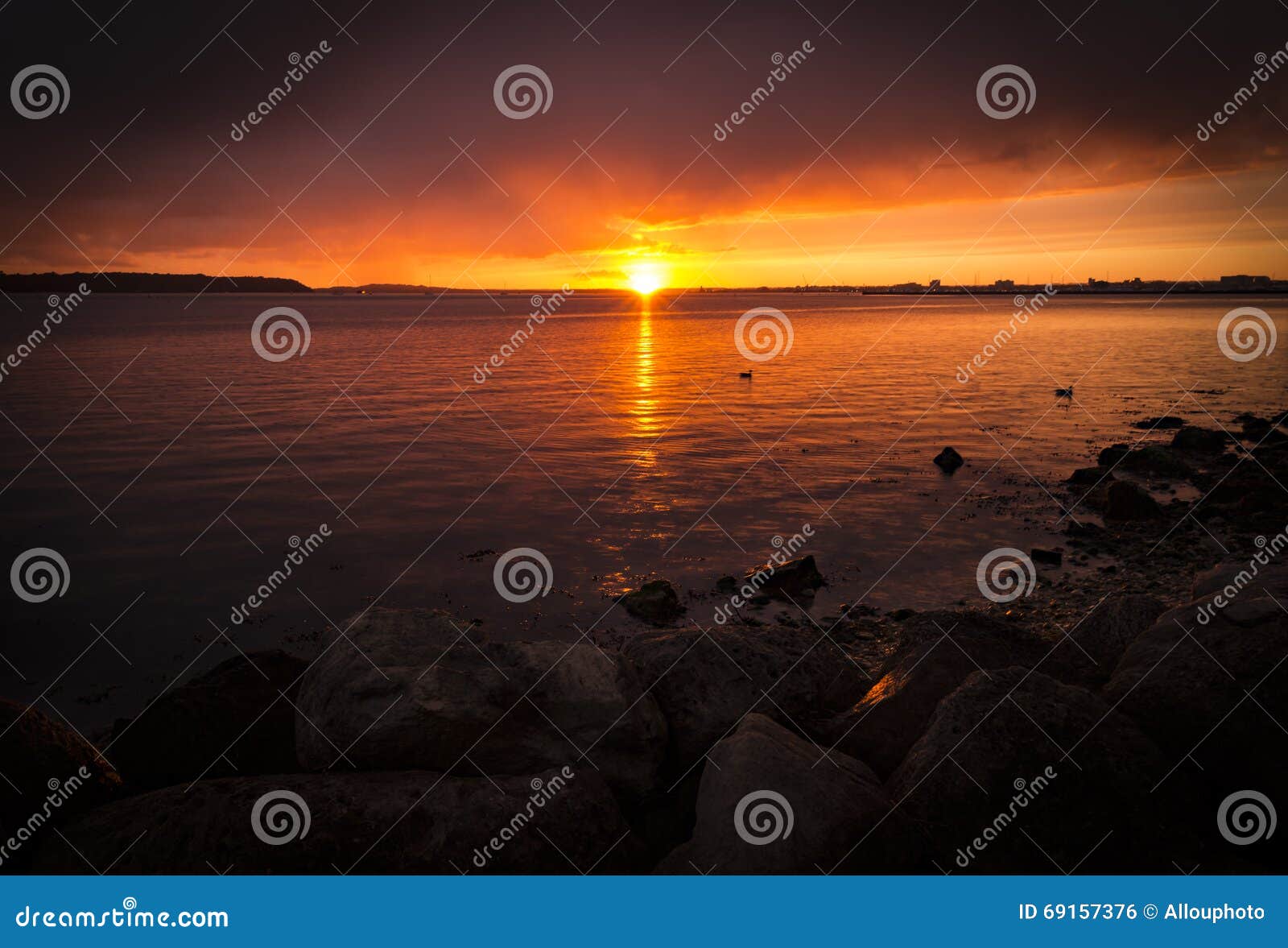 Dramatic Sunset Over Poole Harbour Stock Photo - Image of long, beach ...