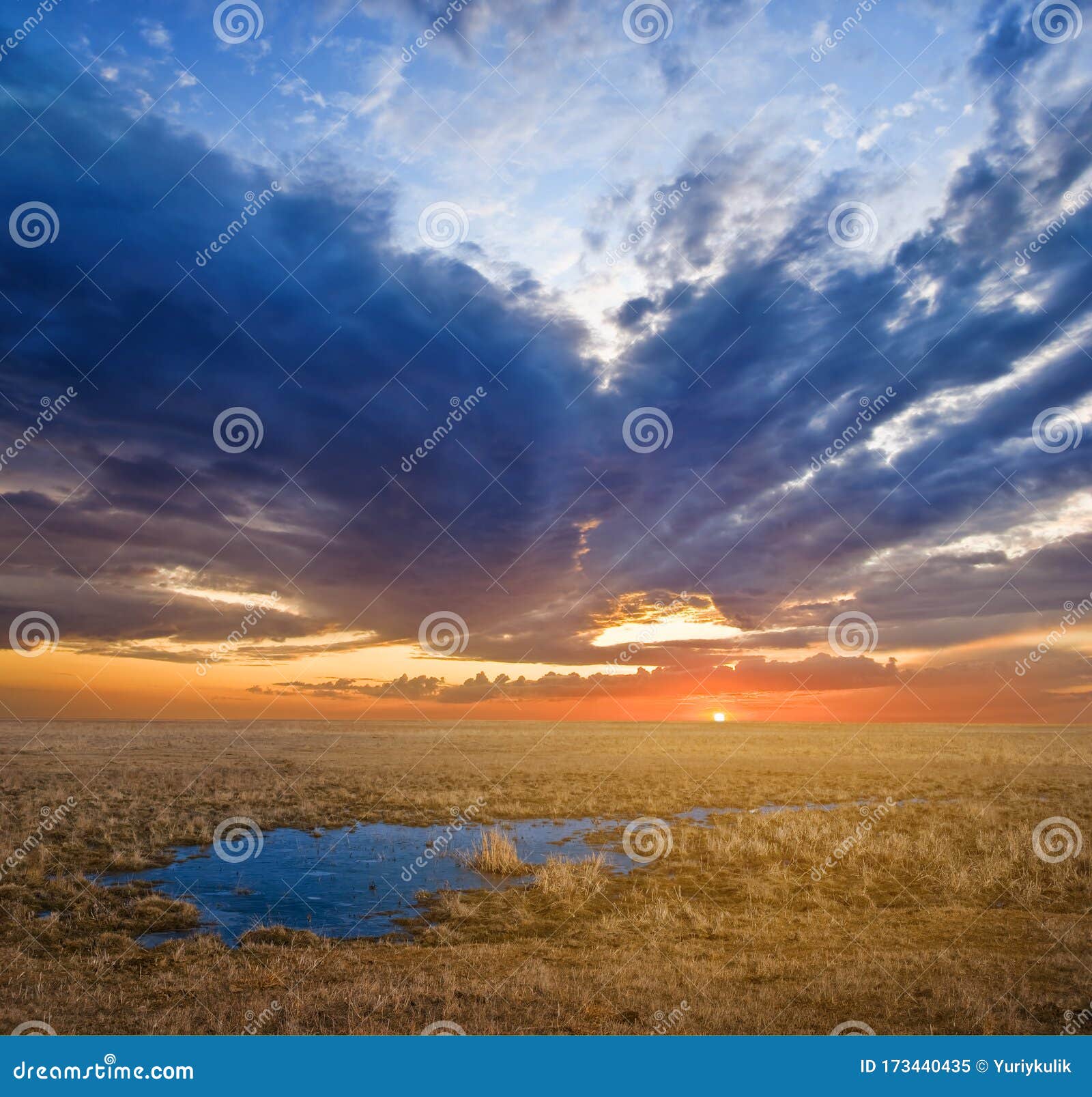 Dramatic Sunset Over a Prairie Stock Image - Image of grass, cloudscape ...