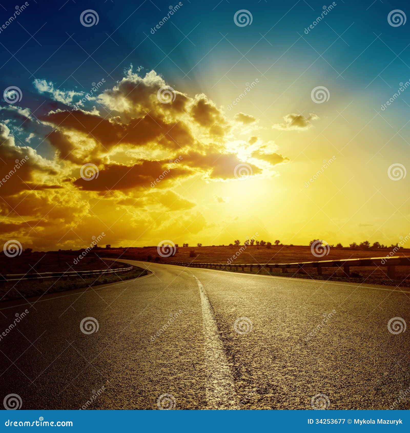 Dramatic sunset over road stock image. Image of line - 34253677