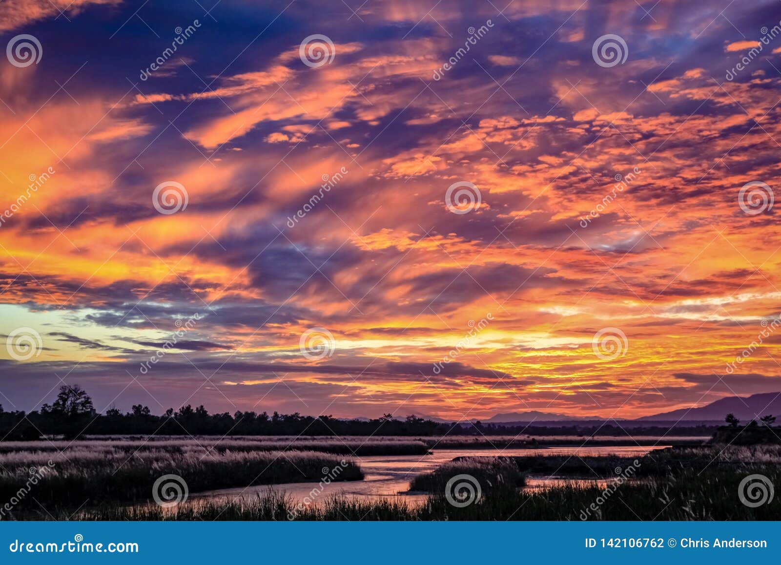 Dramatic Sunset Over a Winding River Stock Photo - Image of dramatic ...