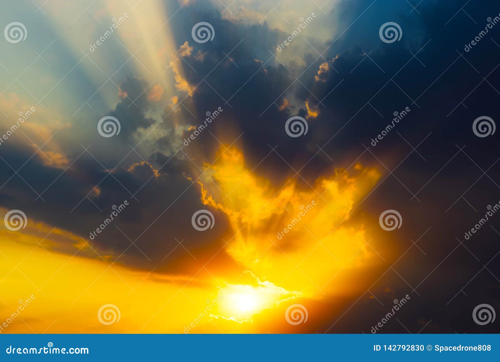 Dramatic Sunset Rays through Cloudscape Background Stock Photo - Image ...