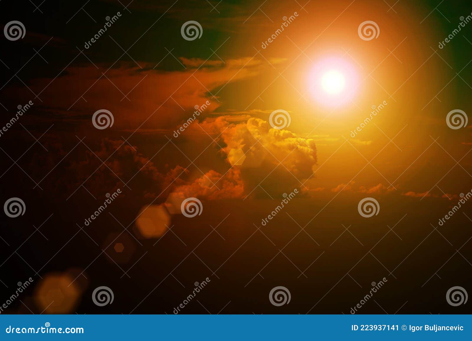 Dramatic Sunset Rays through a Cloudy Dark Sky. Stormy Sky with a ...