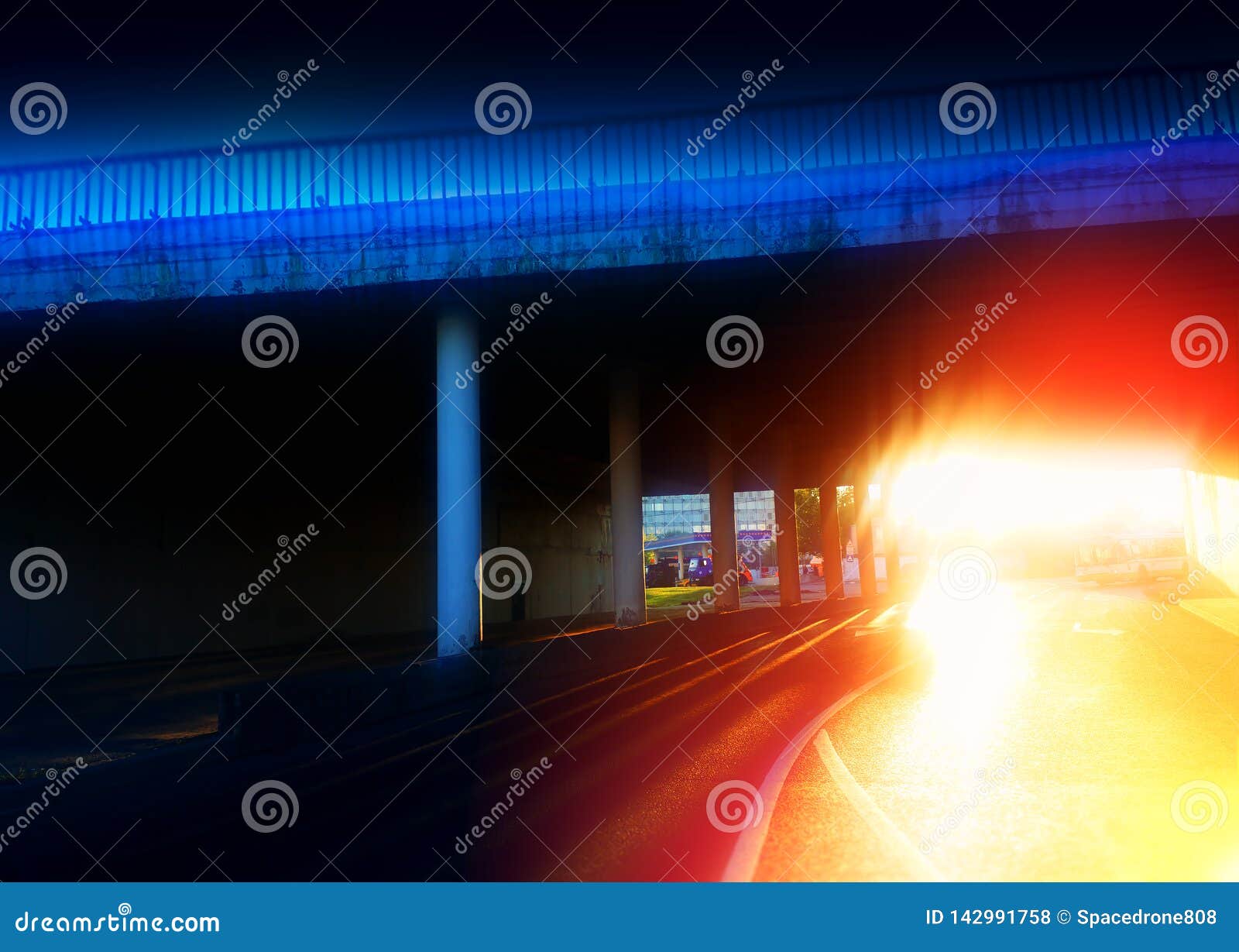 Dramatic Sunset Road Under the Bridge with Huge Light Leak Background ...