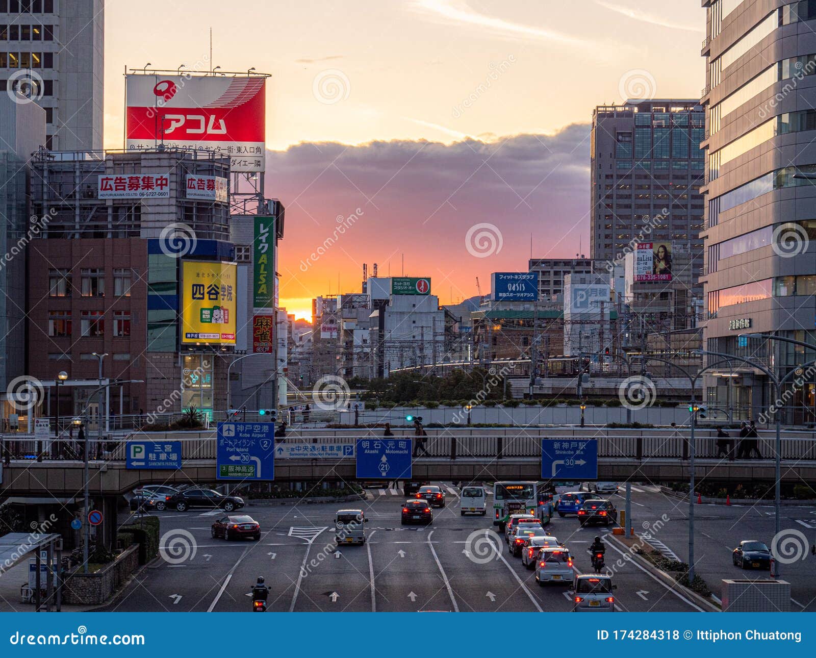 Sunset Scene in Evening at Kobe City, Japan Editorial Stock Photo ...