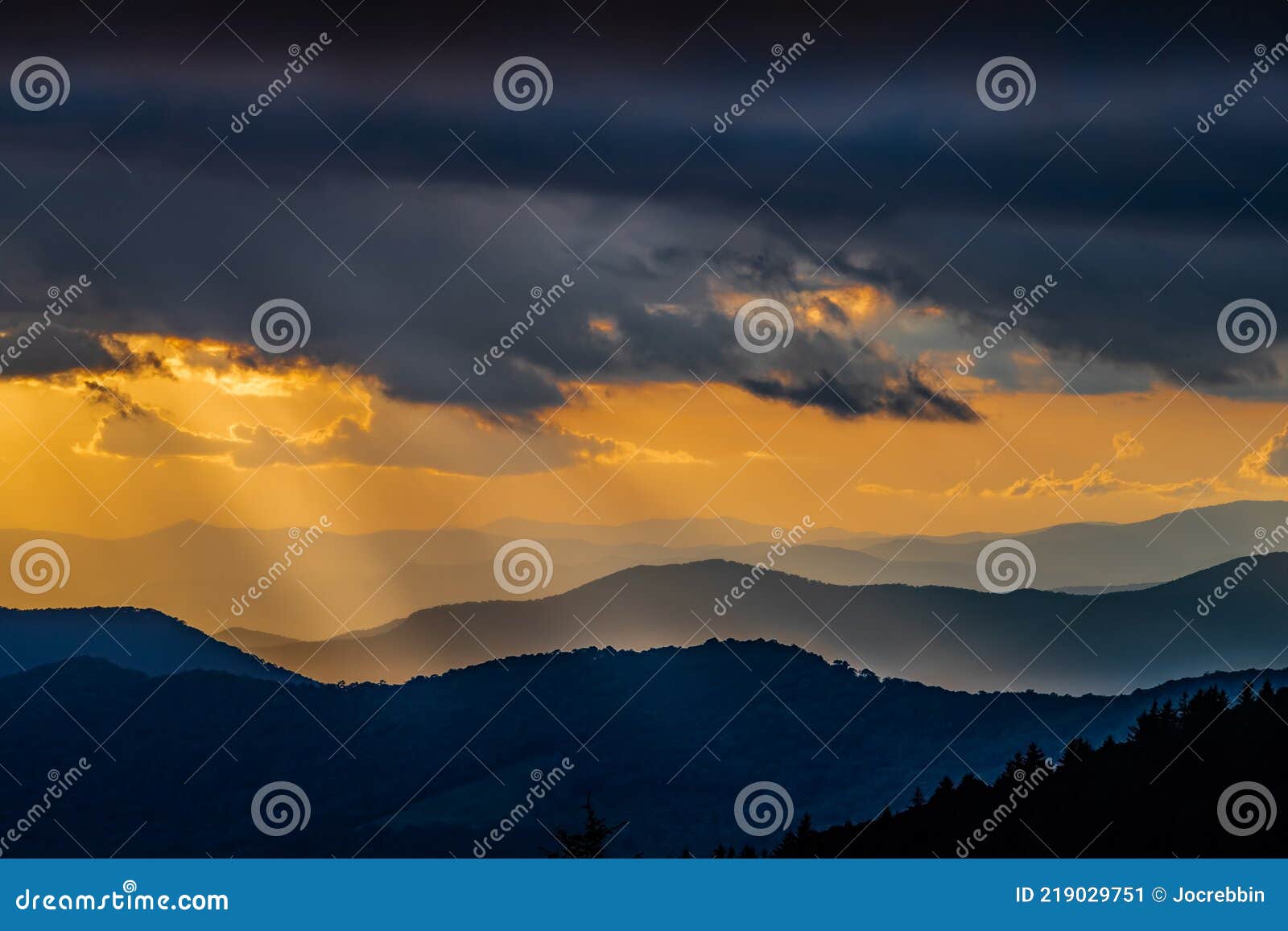 Dramatic Sunset of the Sharp Ridges of the Blue Ridge Mountains Stock ...