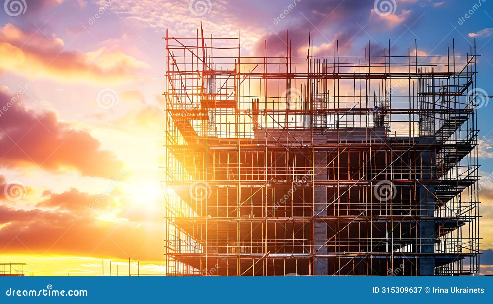 Sunset at Construction Site. Scaffolding Against a Vivid Sky ...