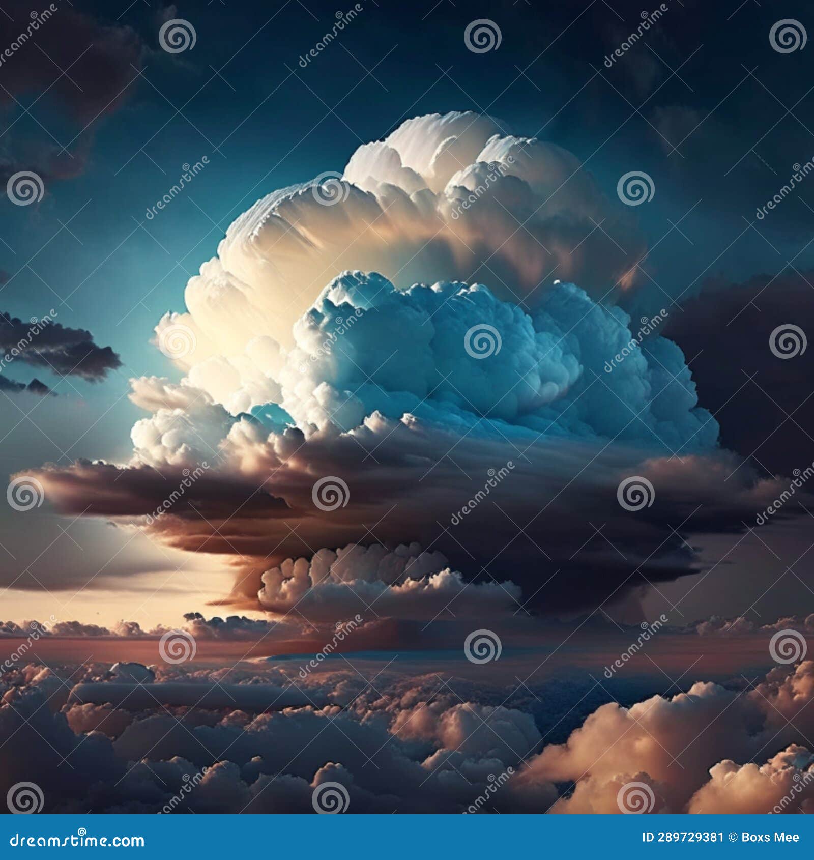 Dramatic Sunset Sky with Cumulus Clouds 3d Illustration Render ...