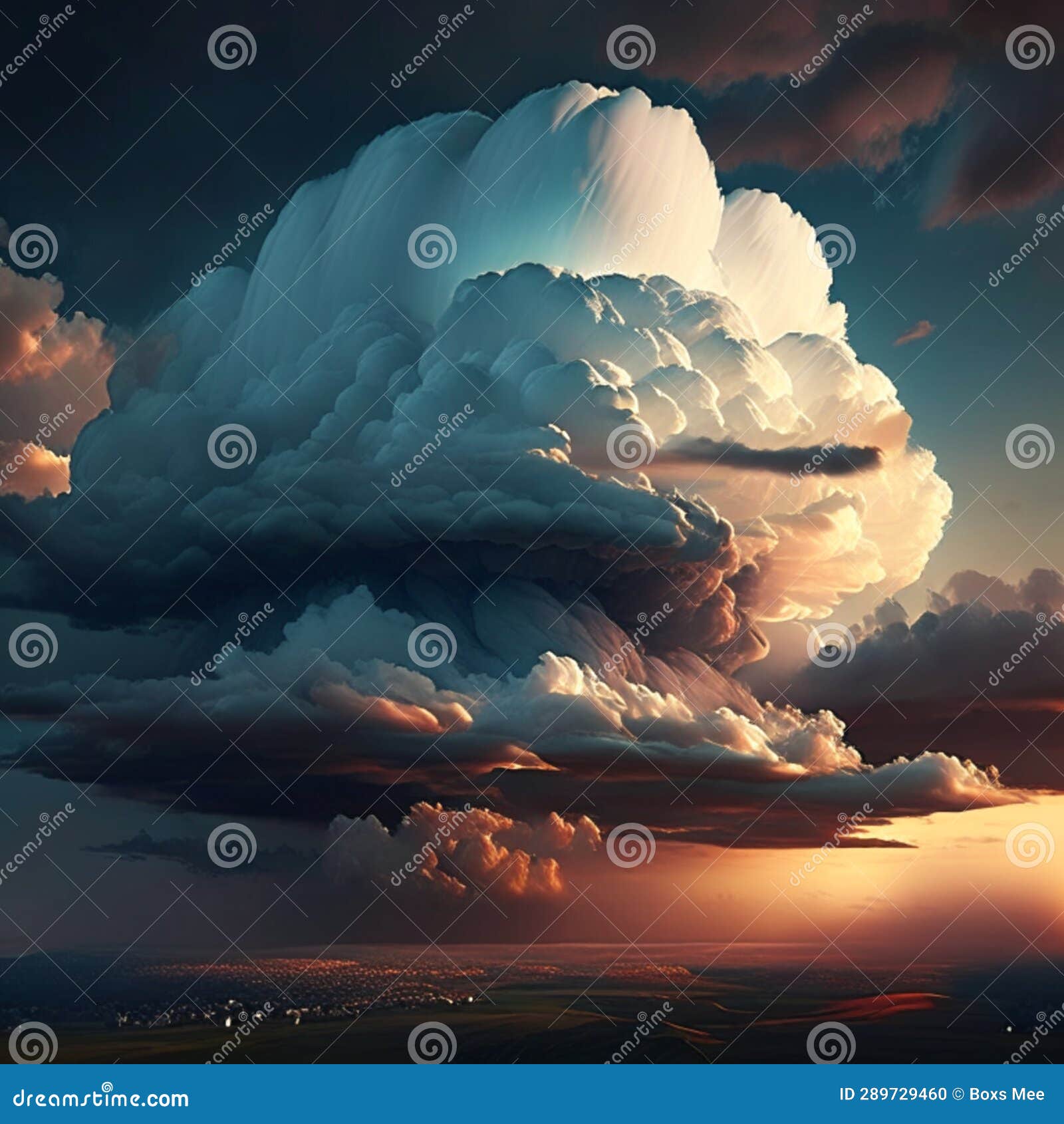 Dramatic Sunset Sky with Cumulus Clouds. 3d Render AI Generated Stock ...