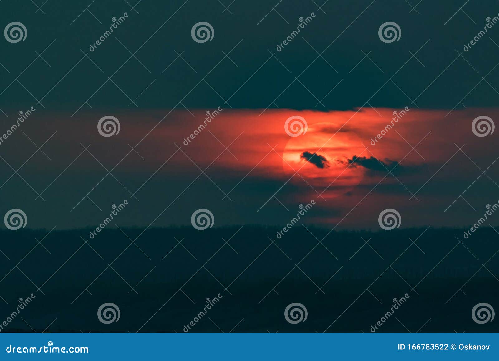 Dramatic Sunset Sky with Dark Clouds and Red Sun Stock Photo - Image of ...