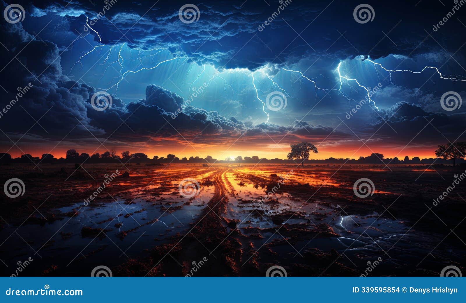 Dramatic Sunset Sky with Lightning Stock Photo - Image of striking ...