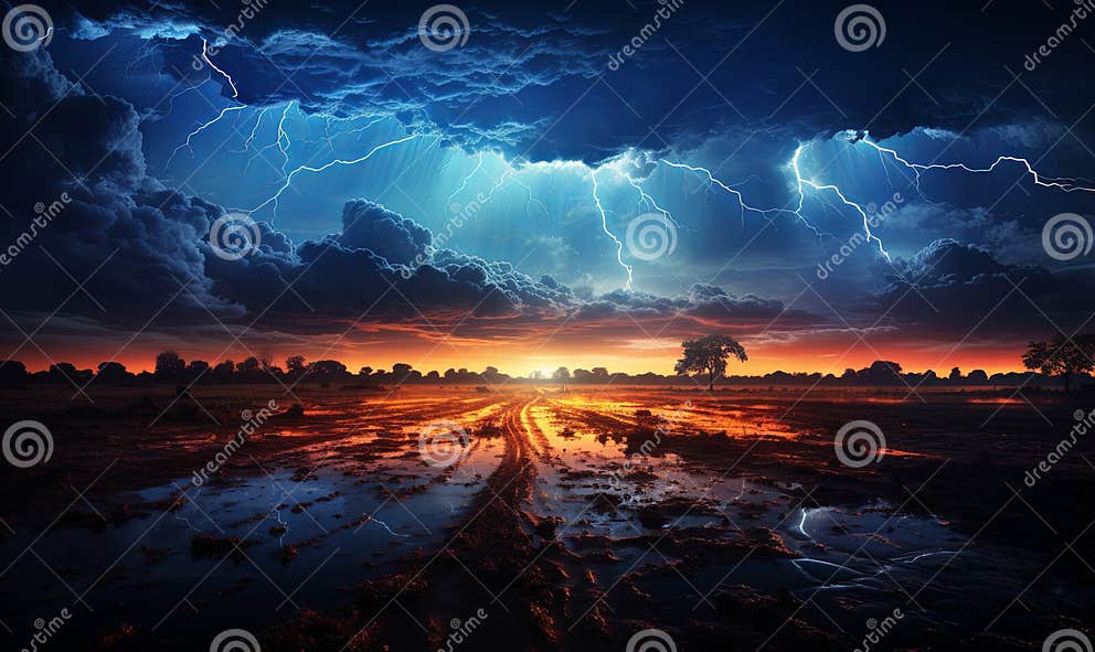 Dramatic Sunset Sky with Lightning Stock Photo - Image of striking, dynamic: 339595854