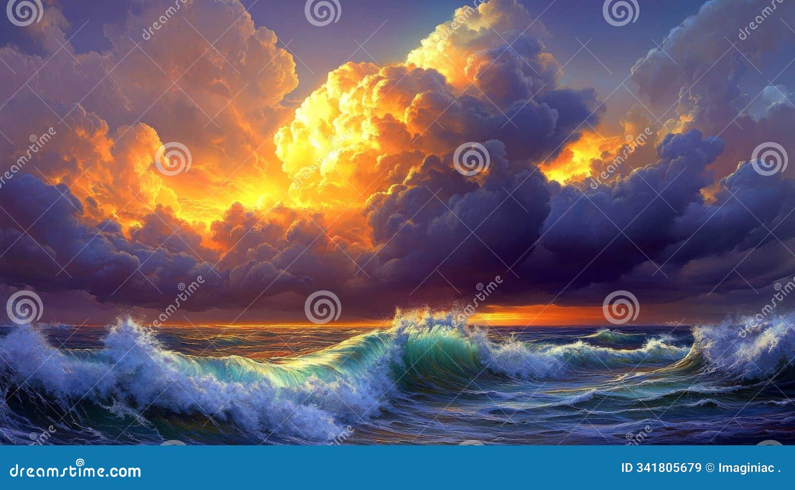 Raging Ocean On A Starry Night. 3d Render, 3d Illustration ...