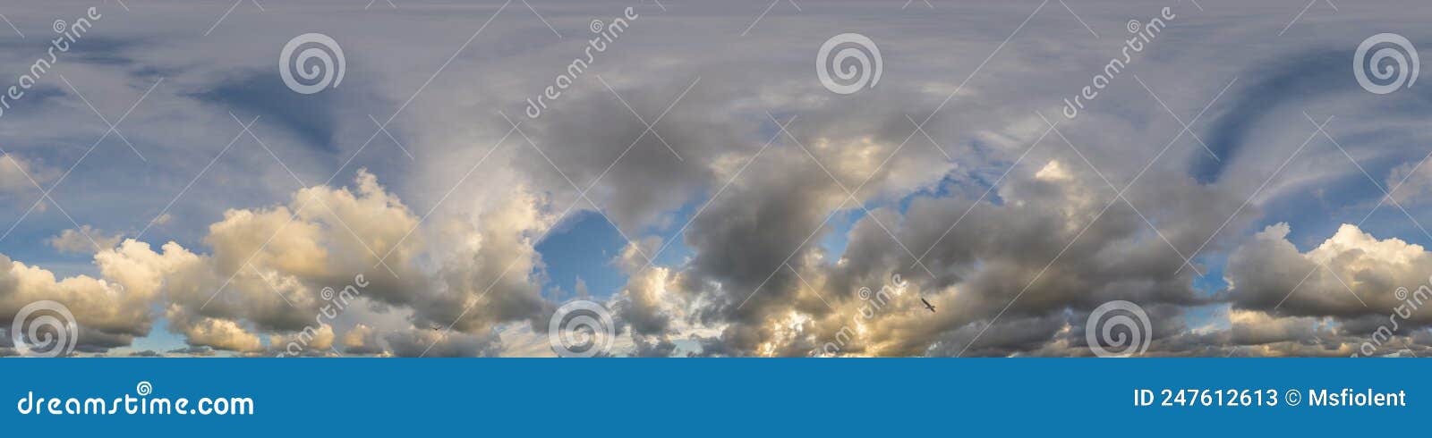 Dramatic Sunset Sky Panorama with Cumulus Clouds. Seamless Hdr 360 Pano ...