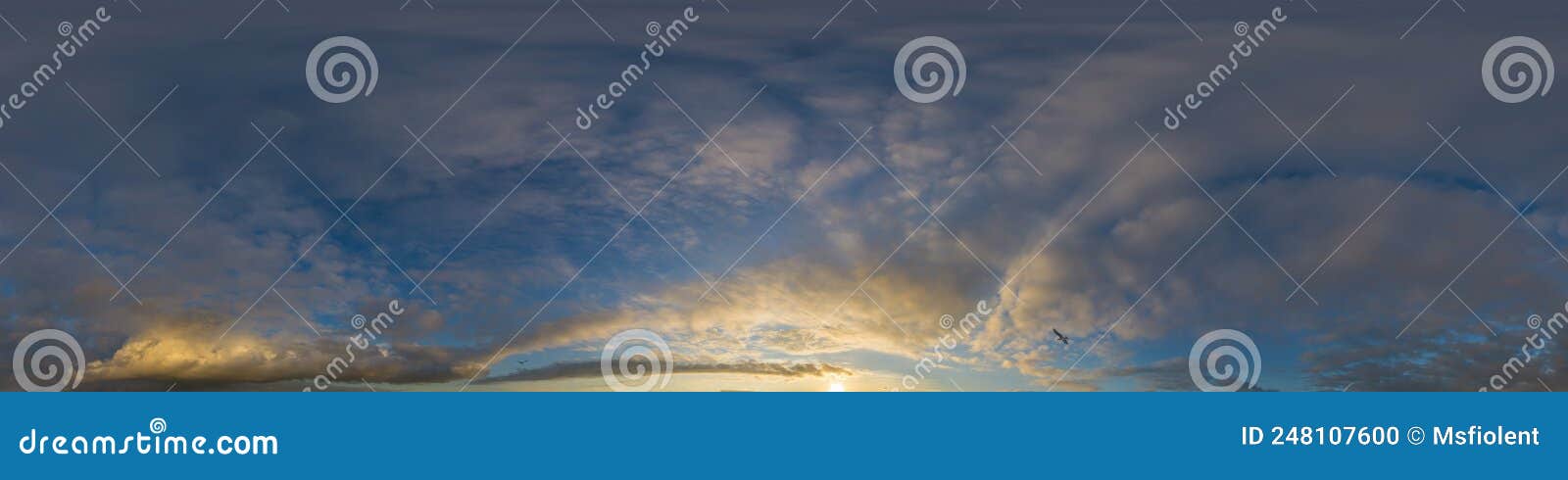 Dramatic Sunset Sky Panorama with Cumulus Clouds. Seamless Hdr 360 Pano ...