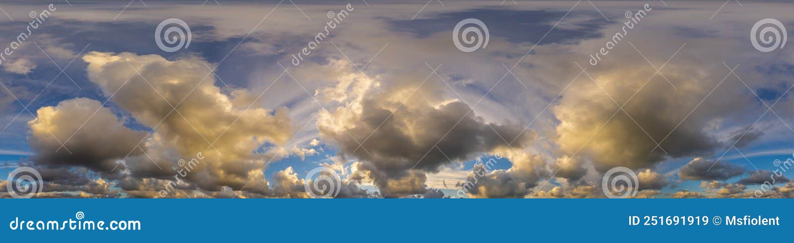 Dramatic Sunset Sky Panorama with Cumulus Clouds. Seamless Hdr 360 Pano ...