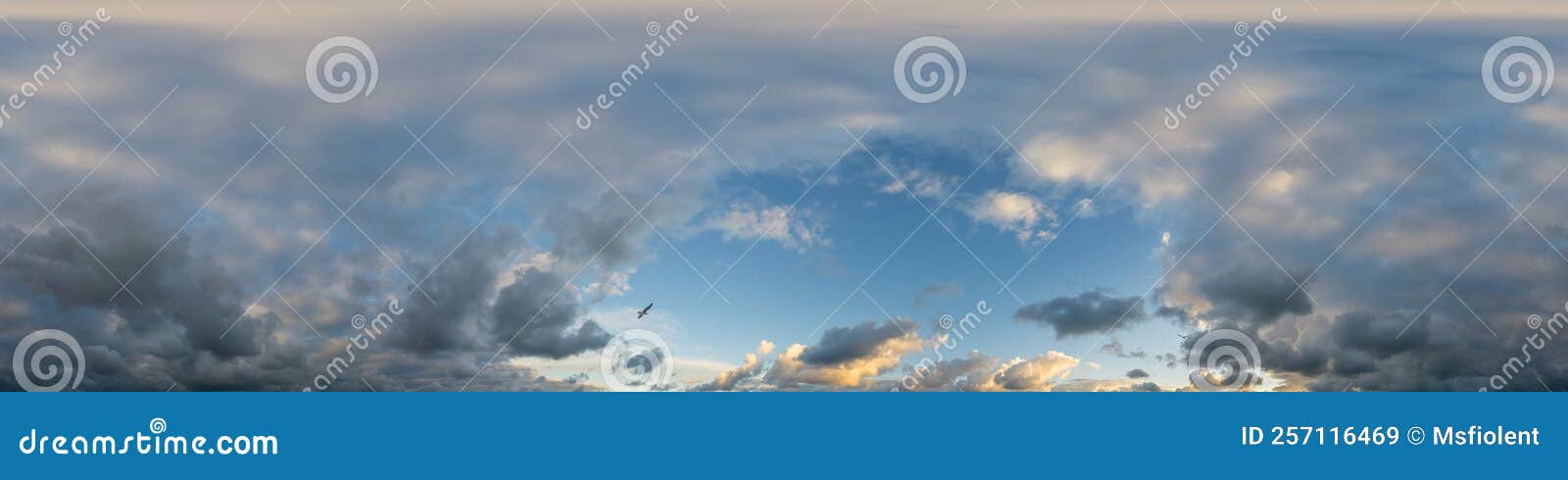 Dramatic Sunset Sky Panorama with Cumulus Clouds. Seamless Hdr 360 Pano ...