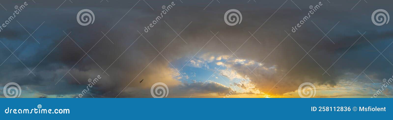 Dramatic Sunset Sky Panorama with Cumulus Clouds. Seamless Hdr 360 Pano ...