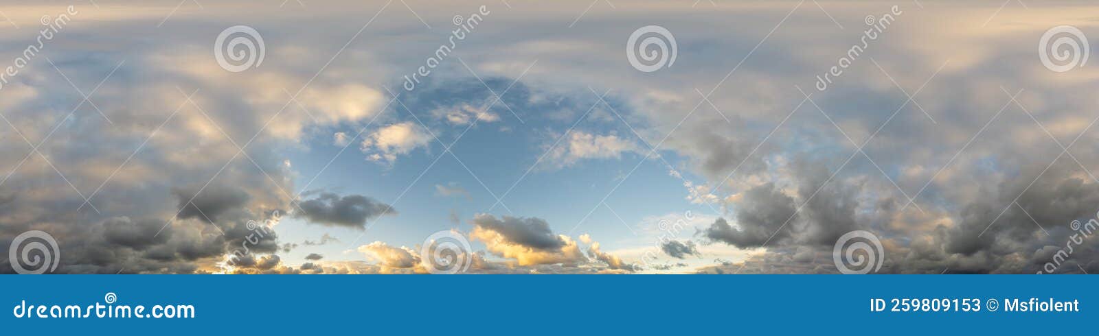 Dramatic Sunset Sky Panorama with Cumulus Clouds. Seamless Hdr 360 Pano ...