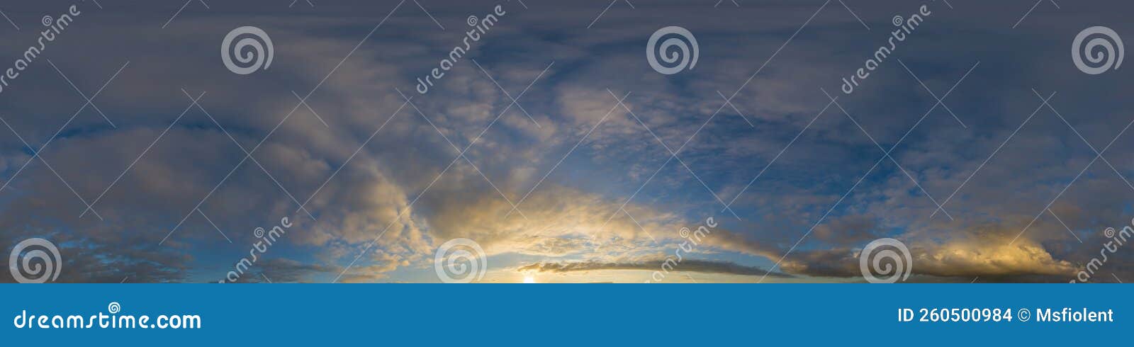 Dramatic Sunset Sky Panorama with Cumulus Clouds. Seamless Hdr 360 Pano ...