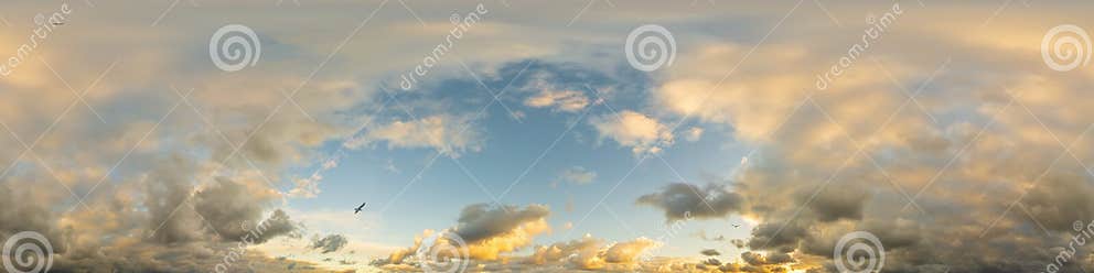 Dramatic Sunset Sky Panorama with Cumulus Clouds. Seamless Hdr 360 Pano ...