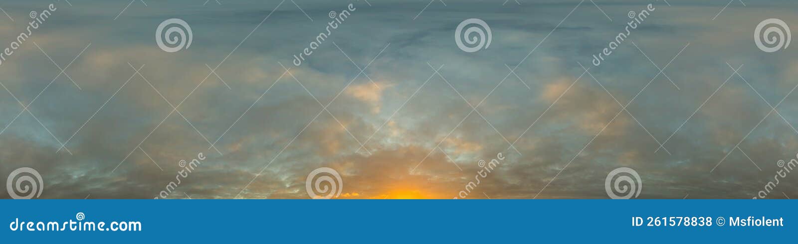 Dramatic Sunset Sky Panorama with Cumulus Clouds. Seamless Hdr 360 Pano ...