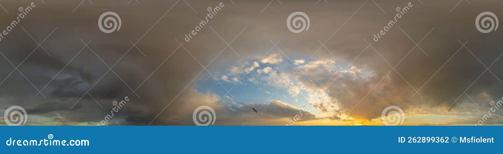 Dramatic Sunset Sky Panorama with Cumulus Clouds. Seamless Hdr 360 Pano ...