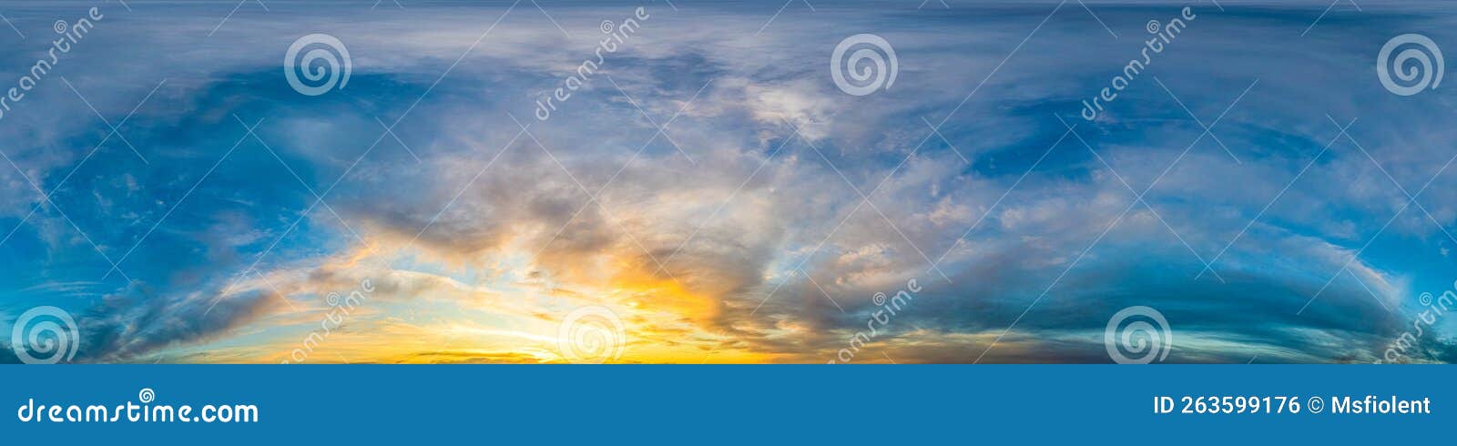 Dramatic Sunset Sky Panorama with Cumulus Clouds. Seamless Hdr 360 Pano ...