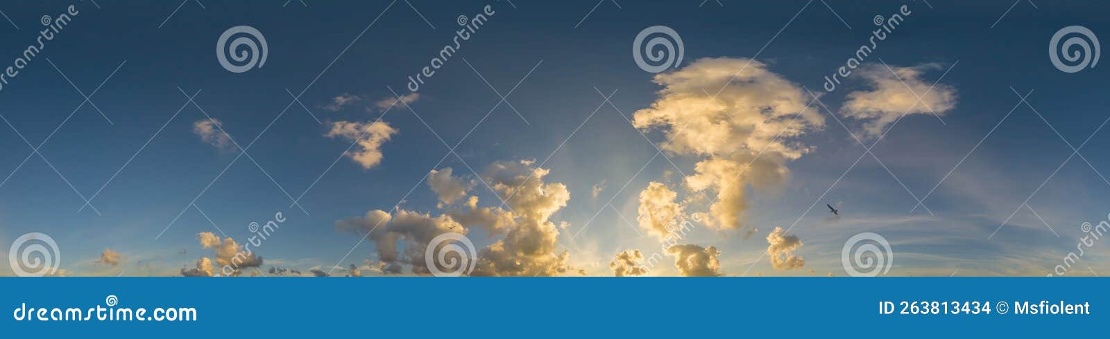 Dramatic Sunset Sky Panorama with Cumulus Clouds. Seamless Hdr 360 Pano ...
