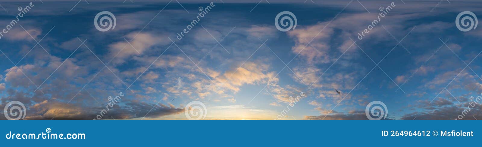 Dramatic Sunset Sky Panorama with Cumulus Clouds. Seamless Hdr 360 Pano ...