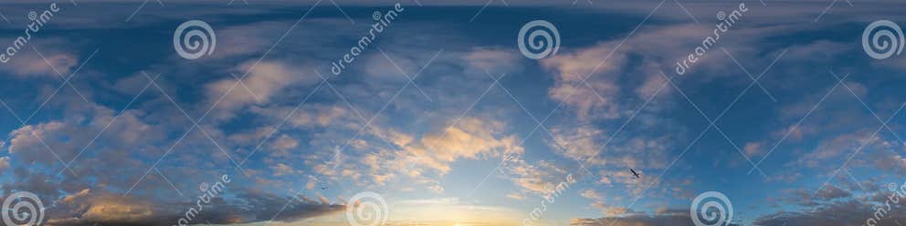 Dramatic Sunset Sky Panorama with Cumulus Clouds. Seamless Hdr 360 Pano ...