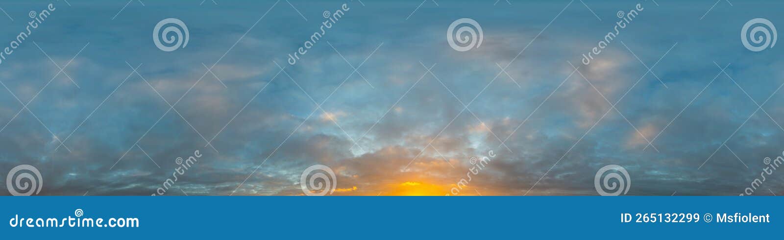 Dramatic Sunset Sky Panorama with Cumulus Clouds. Seamless Hdr 360 Pano ...