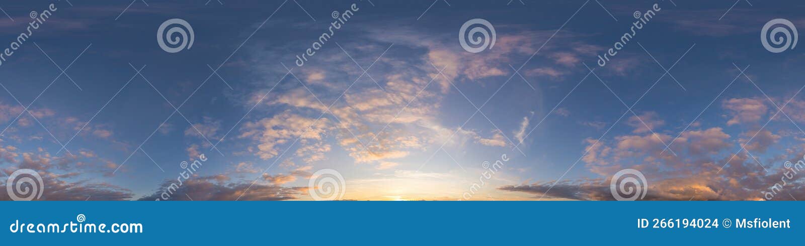 Dramatic Sunset Sky Panorama with Cumulus Clouds. Seamless Hdr 360 Pano ...